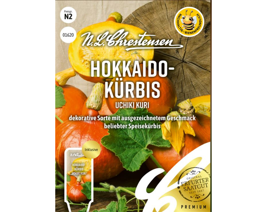 Hokkaido-Kürbis 'Uchiki Kuri', Cucurbita maxima 'Uchiki Kuri' - Seebauer